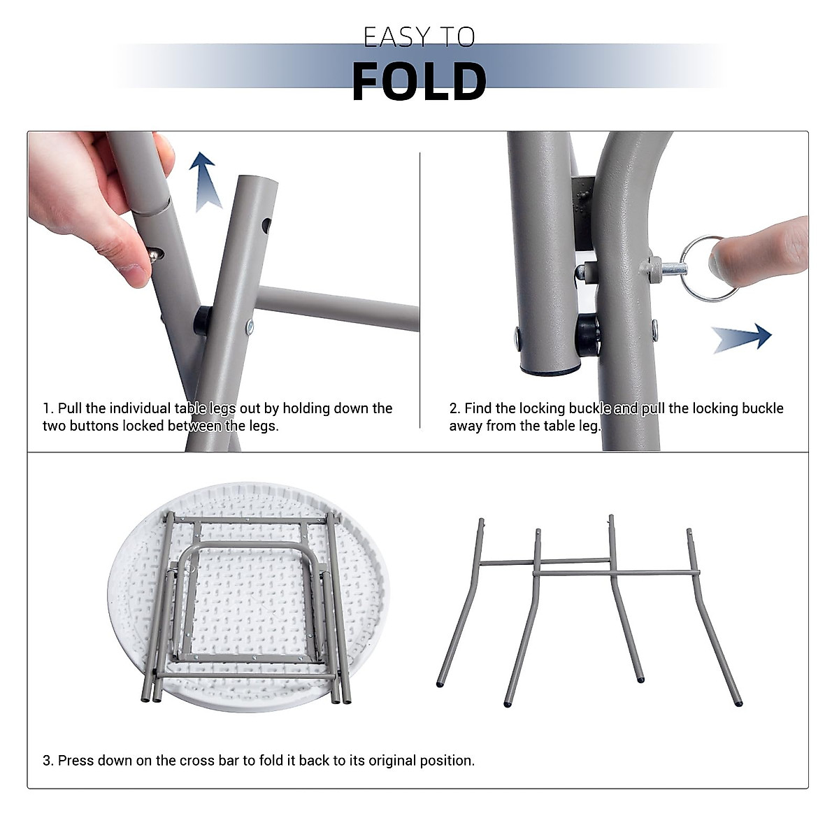 Byliable 32in Cocktail Table White High Top Folding Table, Portable Bar Height Folding Table Round with Removable Gray Legs, Indoor Outdoor Banquet Table for Parties, Commercial, Speech, Dining