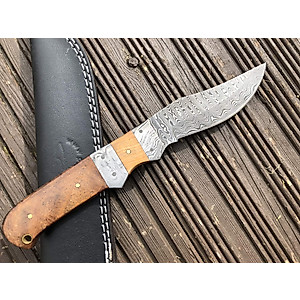 Perkin HK899 Damascus Steel Hunting Knife With Sheath
