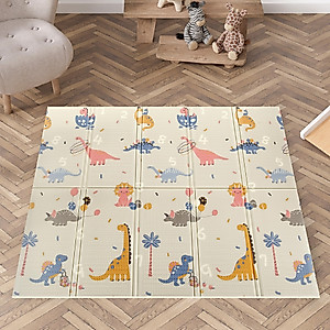 Easy Baby Extra Large and Thick (0.6in) Foam Play Mat for Babies and Toddlers | Nontoxic, Foldable, Washable, and Waterproof Playmat 77” x 70” (Dinosaurs Pattern)
