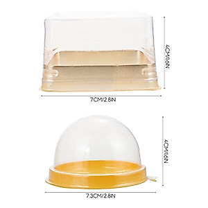 GANAZONO 100pcs Mini Moon Cake Boxes Clear Plastic Square Round Cupcake Boxes Dome Cake Container Bakery Carrier for Muffins Dessert Golden