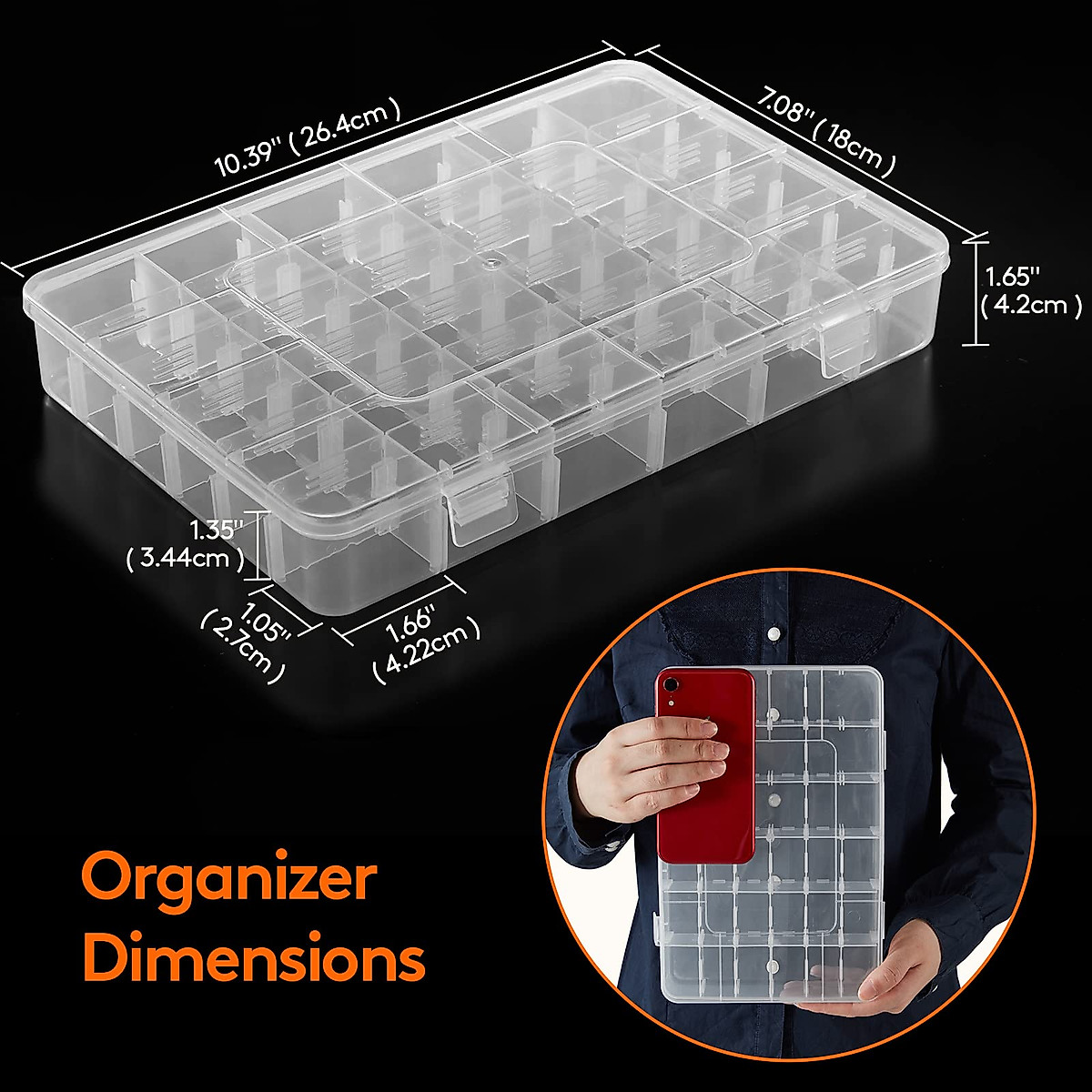 Lifewit 3 Pack 36 Grids Clear Stackable Plastic Organizer Storage Box Container with Adjustable Dividers for Beads, Art DIY, Crafts, Jewelry, Fishing Tackle with 5 Sheet Label Stickers