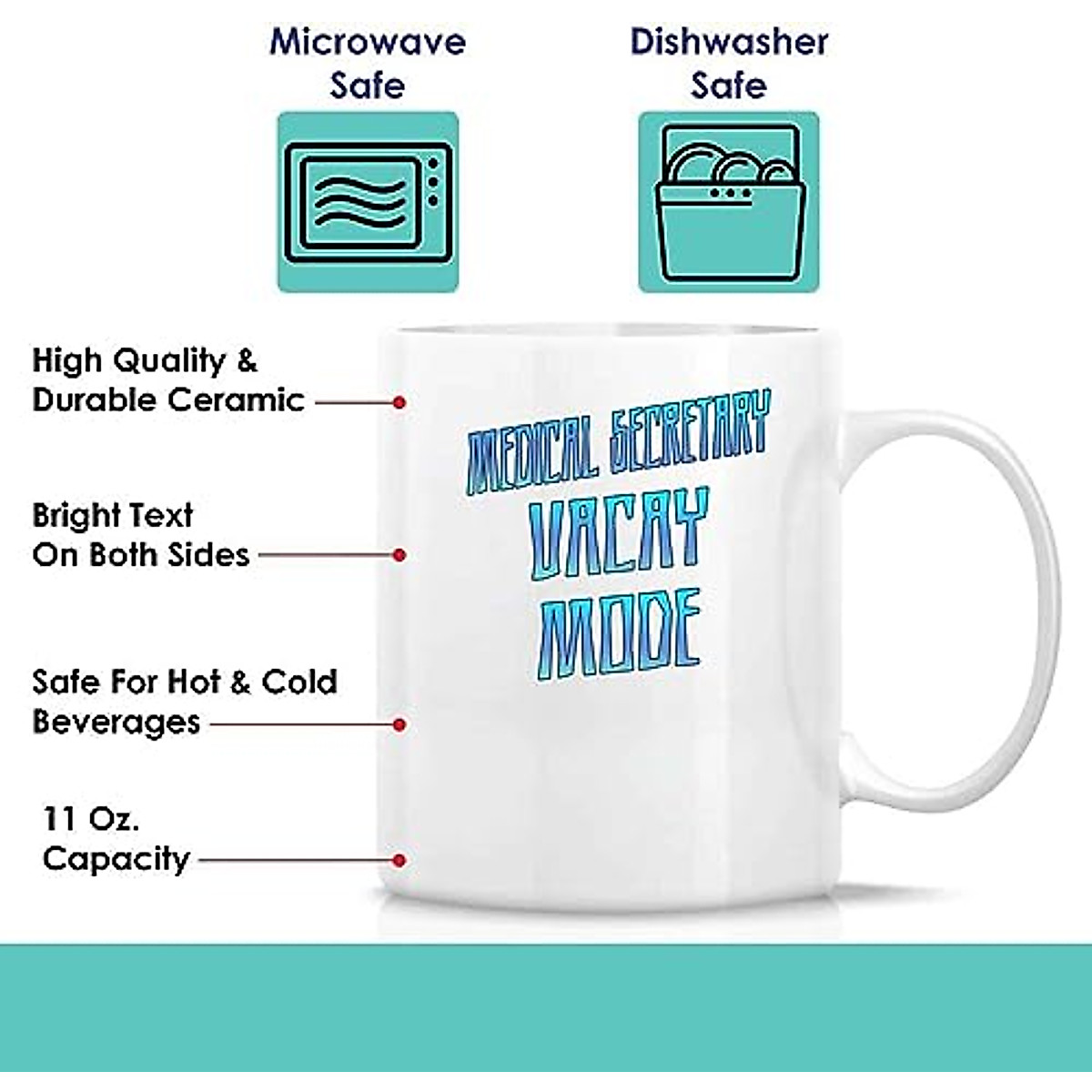 Funtastic Vacation Gifts for Medical Secretary Friends and Family, Perfect for Coworker's Birthday - Vacay Mode Medical Secretary, Joyous Quote on 11 Oz White Ceramic Coffee Mug