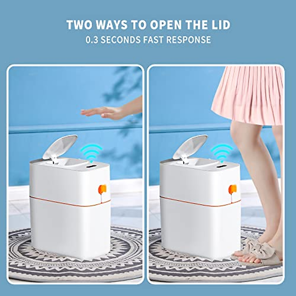 MOPALL Trash Cans for Bathroom,Automatic Garbage Cans with Lids for Bedroom,15L Smart Dogproof Slim Plastic Narrow Garbage Bin,4 Gallon Wastebasket for Living Room,Office,Toilet,RV, White