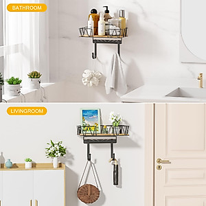 Tohomes Ironing Board Hanger Wall Mount, T& V Iron and Ironing Board Holder for Laundry Room, Iron Board Wall Mount with Large Storage Wooden Base Basket and Removable Hooks