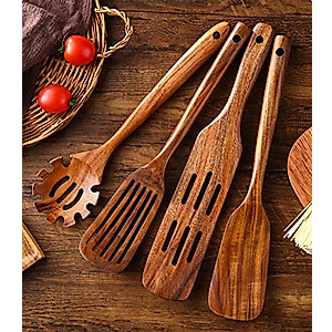 Kitchen Utensils Set, NAYAHOSE 11 Pcs Teak Wood Cooking Utensils Spoons Spatulas Spurtles Kit Non-stick Natural Kitchen Tools for Cooking