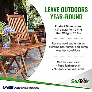 SeaTeak Avalon Multi-Position Folding Chair with Arms | Teak Folding Chair | Wooden Patio Chairs | Oiled Finish | 42" L x 23" W x 27" H