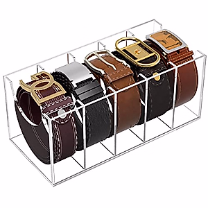 NIUBEE Belt Organizer, Acrylic Belt Storage Holder for The Closet, 5 Compartments Display Case for Tie and Bow Tie