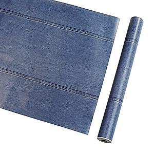 Decorative Blue Denim Pattern Vinyl Contact Paper Self Adhesive Shelf Liner for Kitchen Cabinets Countertop Furniture Crafts 17.7x78.7 Inches