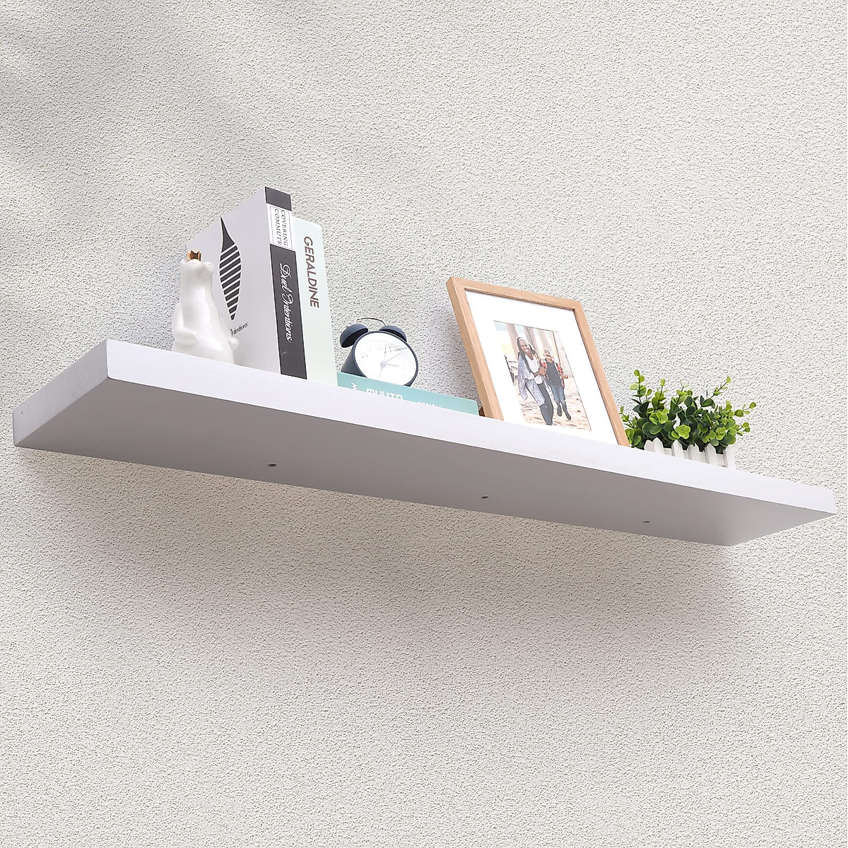 Axeman Floating Shelves, 8 Inch Deep Modern Solid Wood Wall Shelves for Storage, Wall Mounted Display Shelving with Invisible Heavy-Duty Metal Bracket, 48" W x 8" D x 1.6" H, Snow White