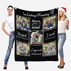 Custom Memorial Blankets with Photos, Personalized in Loving Memory Picture Name Date Blanket - Sympathy Blanket for Loss of Mom Dad Grandmother Grandfather Pet 60 x 80 Inches