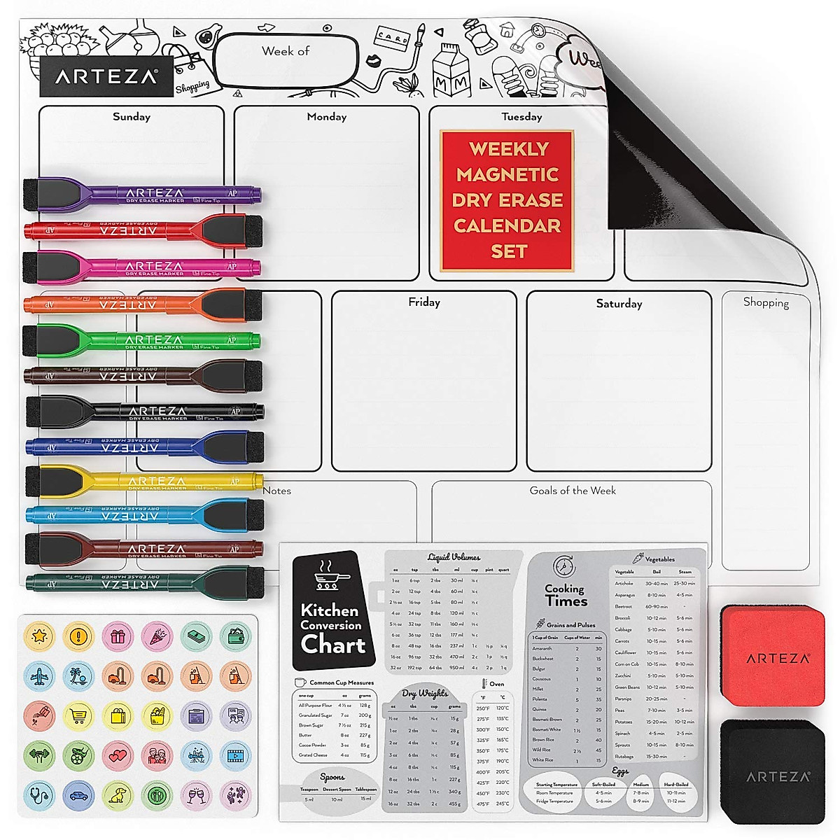 Arteza ARTZ-8639 Magnetic-Message-Boards, White (Weekly Calendar)