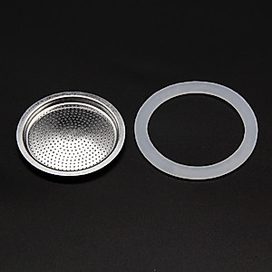 MEFONKOU Replacement 3 Cups Coffee Gasket for Aluminium Maker Coffee Pots Stove top - 4 Gasket and 1 Stainless Filter