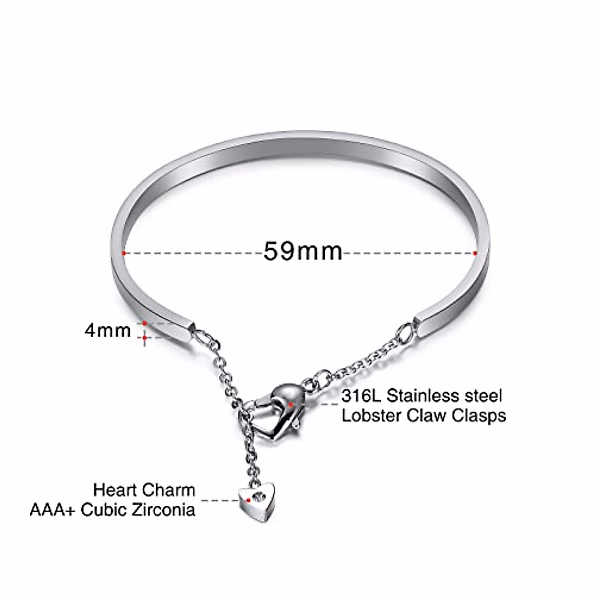 INBLUE Personalized Identification ID Bracelet Bangle for Women Men Name Engraved Adjustable Stainless Steel Cuff Water-Resistant Gift for Girlfriend Sister Bridesmaid Gifts (Silver)