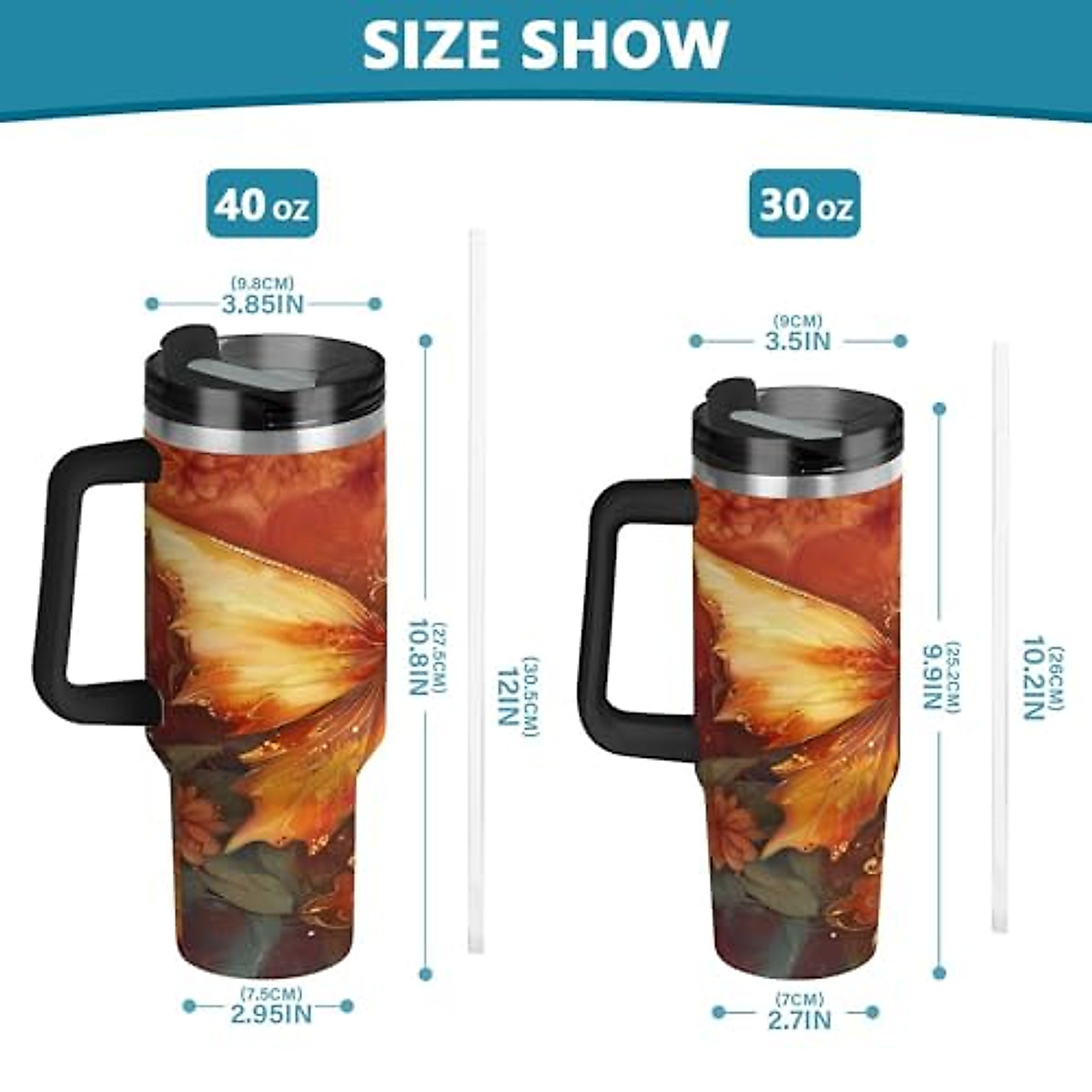 Flradish 30oz Tumbler with Handle, Dragonfly Totem Stainless Steel Tumbler with Lid and Straws Double Wall Vacuum Insulated Leakproof Coffee Travel Mug