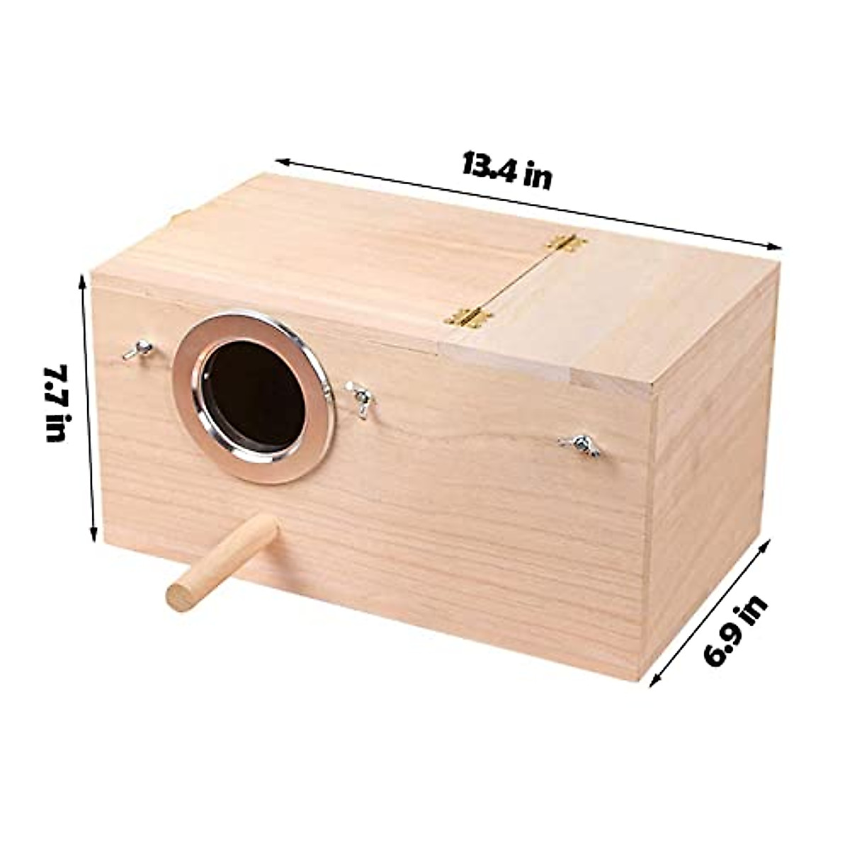 kathson Parrot Nest Breeding Box, Wood Bird Nest for Cage, Parakeet Nesting Box with Perches Pet House Natural Coconut Fiber Bird Toys for Parakeet Cockatoo Budgie Cockatiel Lovebirds (Large)
