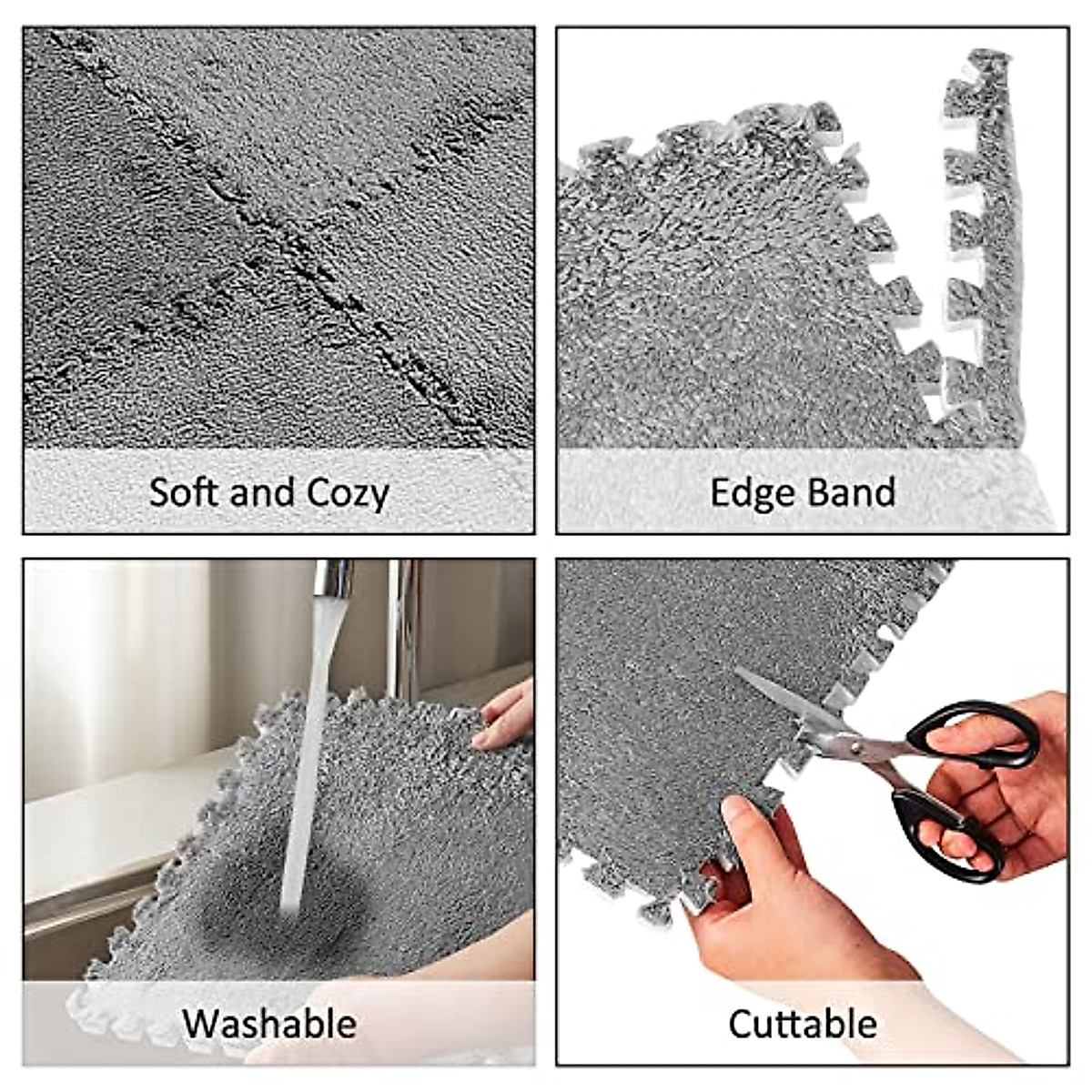 15 Pcs Plush Foam Floor Mat Square Interlocking Fluffy Tiles with Border Play Mat Flooring Tiles Soft Climbing Area Rugs for Home Playroom Decoration