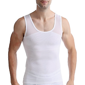 ISUP Mens Slimming Body Shaper Shirt Chest Compression Tank Top Tummy Control Undershirt Shaperwear White