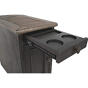 Signature Design by Ashley Tyler Creek Rustic Chair Side End Table with Pull-Out Tray & USB Ports, Brown