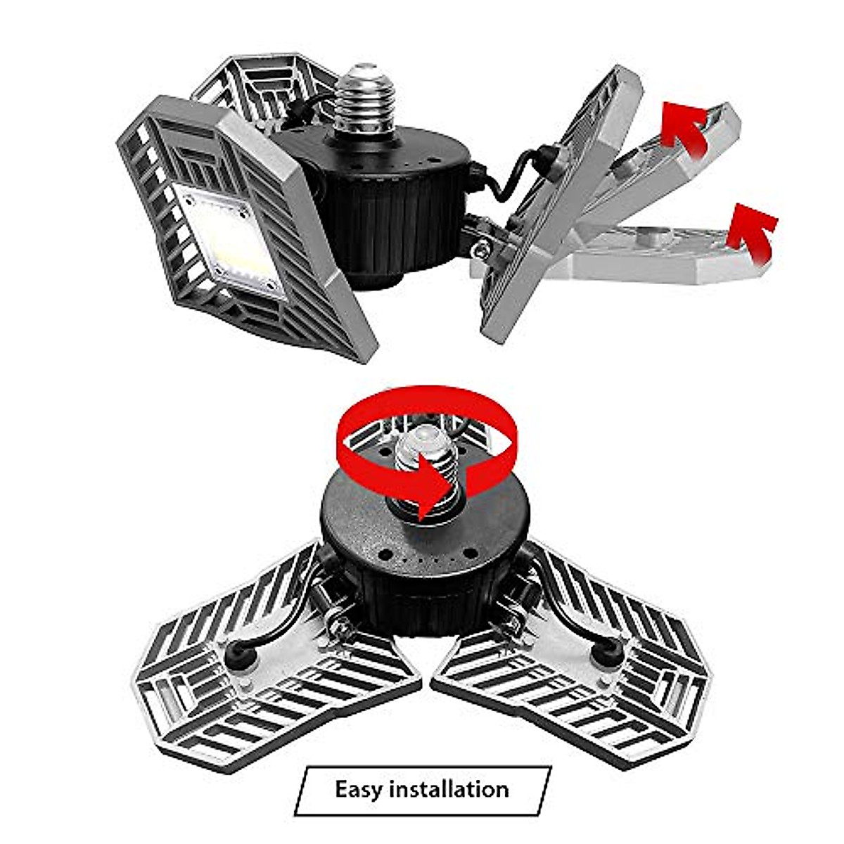 TRIBURST Aluminum LED Garage Lights 6500K 4000 Lumen – Adjustable Ceiling Lights, Ultra Bright Lighting with 144 Bulbs and Multi-Directional Triple Panel for Indoor, Bedroom, Living Room