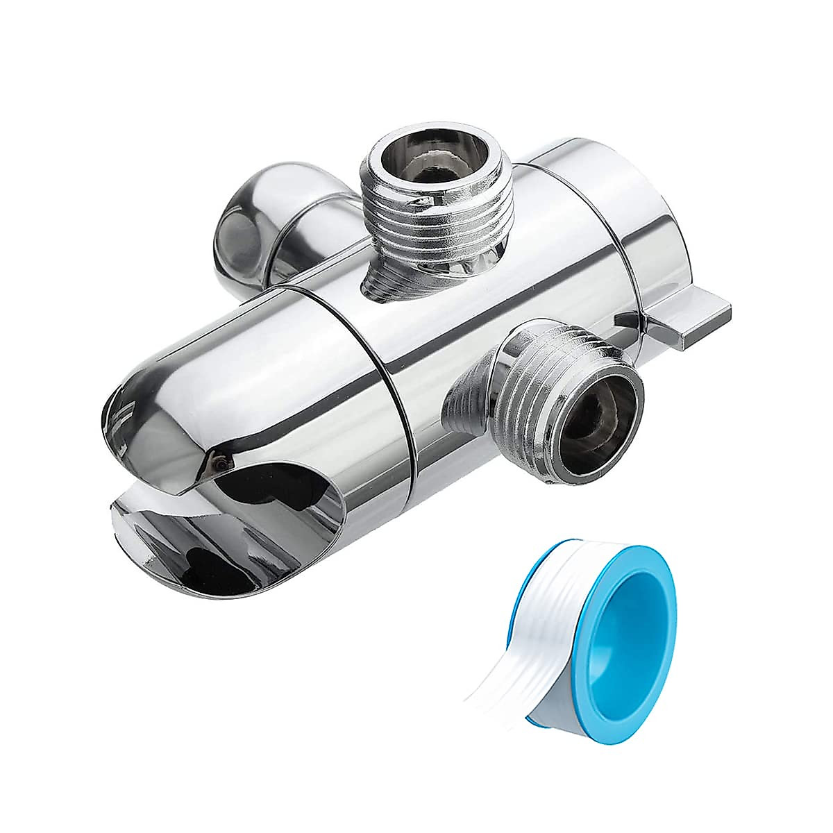 Meccion 3-Way Diverter Valve 1/2 Inch Shower Arm Diverter with Handheld Showerhead Bracket, Shower Head Arm Mounted Diverter with Teflon Tape