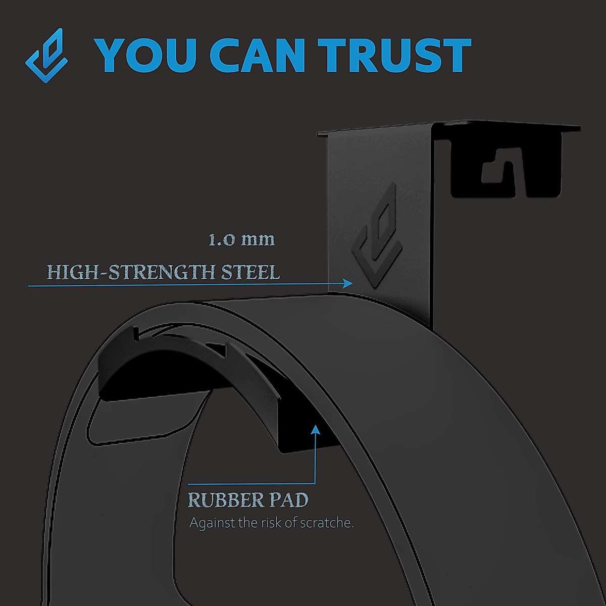 DEZCTOP Headphone Stand Holder Under Desk, PC Gaming Headset Hanger Mount, Earphone Stand Accessories, Headset Hook Holder for All Over Ear Headphone, for All Gamer Headset and Table Boards, Black