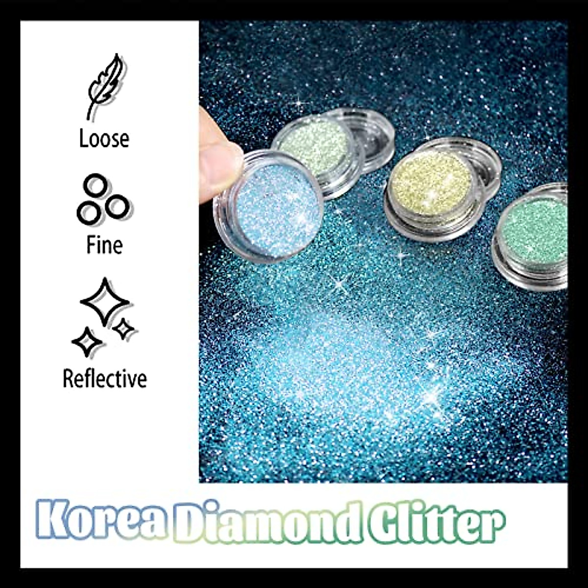 Allstarry Diamond Nail Glitter 4 Colors Sparkling Korea Reflective Glitter Diamond Dust Fine Powder Shiny Pigment Craft Sequins Nail Supplies for Nail Art Gel Polish Crafts Party Nightclub Wedding