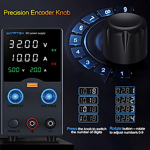 DC Power Supply Variable, Bench Power Supply with Encoder Adjustments Knob, USB Charge Interface, Variable Power Supply with USB Output Current Display, Over-Current Protection (30V 10 Black)