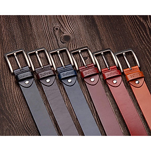 Buffway Minimalist 1.5" Full Grain Leather Belts for Men with Metal Buckle, Heavy Duty Mens Casual Belts in Gift Box- 38” Black