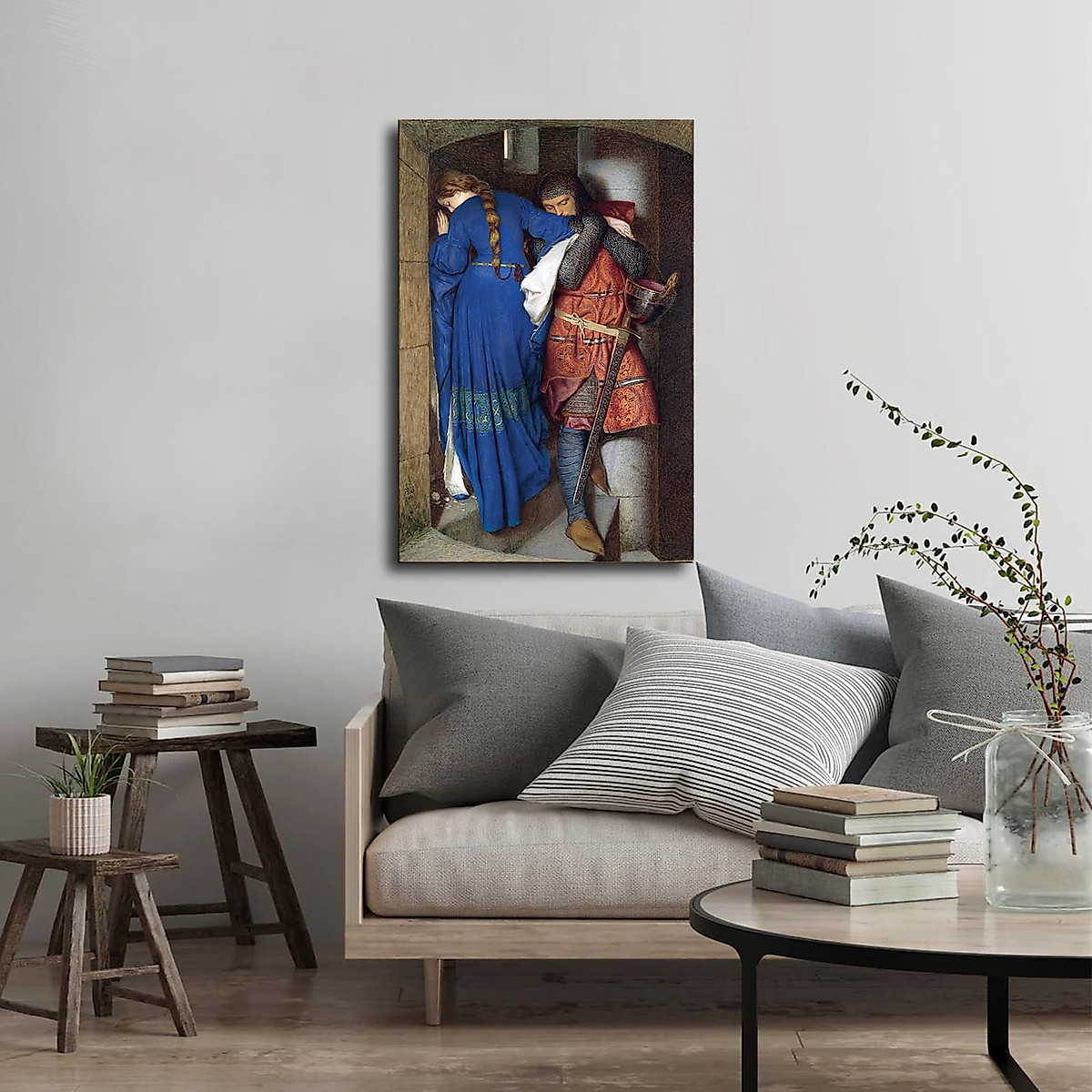 Hellelil And Hildebrand, The Meeting On The Turret Stairs - Frederick William Burton Poster Canvas Picture Printing Wall Art Decoration Posters Aesthetic Living Room Wall Decor (12×18inch-No Framed)