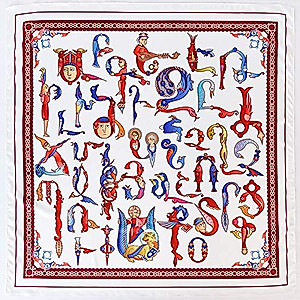 AYB Armenian Alphabet Scarf - Handmade Armenian Scarf by Moreni (White/Wine)