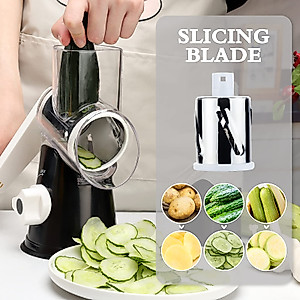 Ancevsk Rotary Cheese Grater with Handle, Manual Speed Round Cheese Shredder with Strong Suction Base, Easy to Use Potato Hashbrown Shredder with 3 Replaceable Stainless Steel Drum Blades (Black)