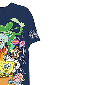 Mens Spongebob Squarepants Classic Shirt - Spongebob, Patrick & Krusty Krab, Plankton and Squidward T-Shirt (Navy, Small)