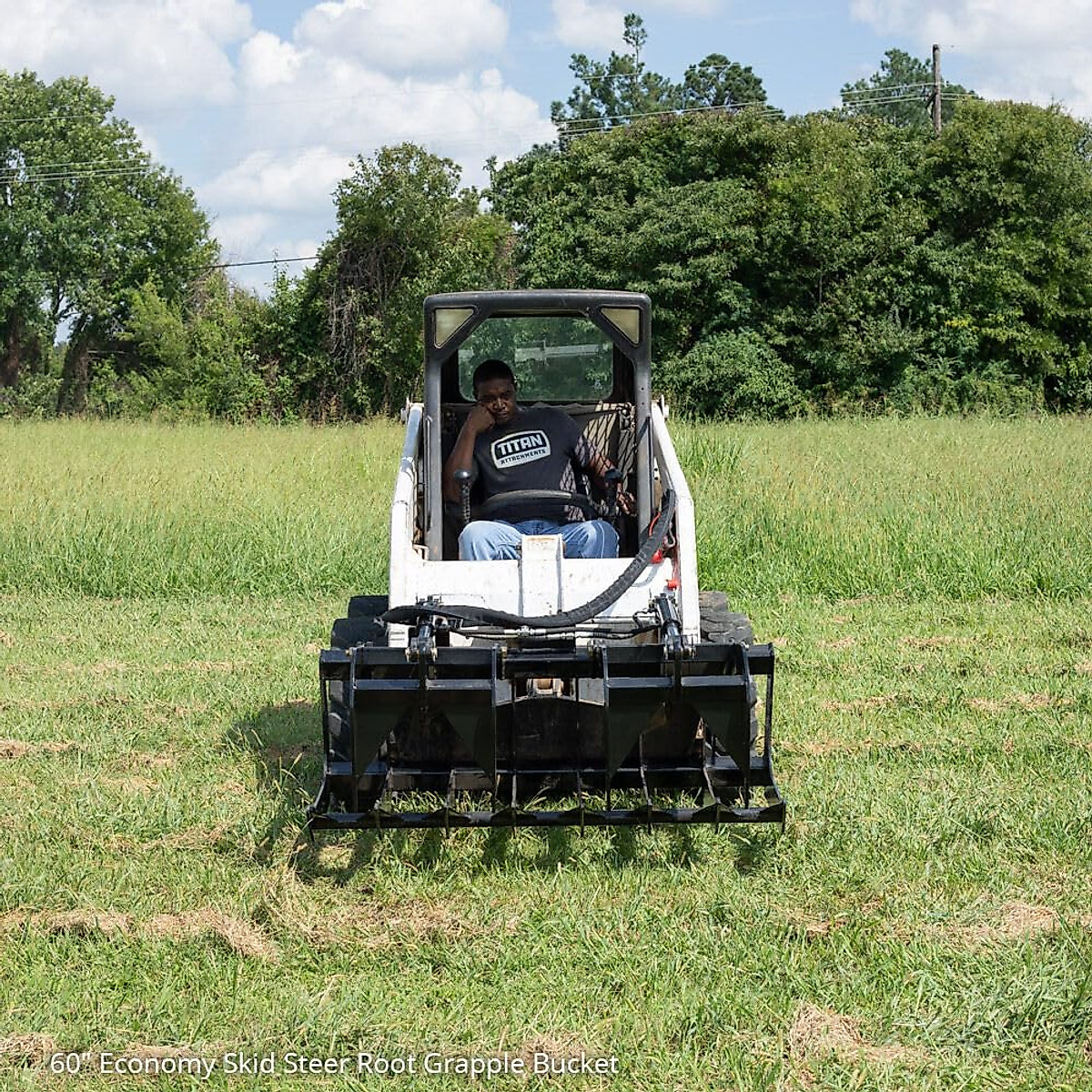 Titan Attachments 48in Economy Skid Steer Root Grapple Bucket Attachment, 3/8in Thick Steel Frame, Quick Tach Mounting System