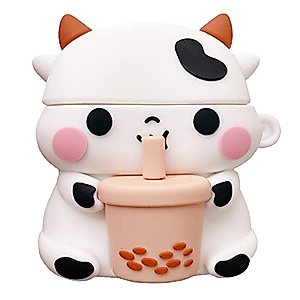 HENJI Case for Airpods 3rd Generation 2021 New, 3D Silicone Cute Cool Fun Cartoon Kawaii Fashion Boba Tea Cover with Keychain for Kids Teens Boys Girls (Boba Tea Cow)