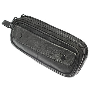 Soft Black Goat Leather Double Spectacle Glasses Case with Belt Loops/Key Ring Loop