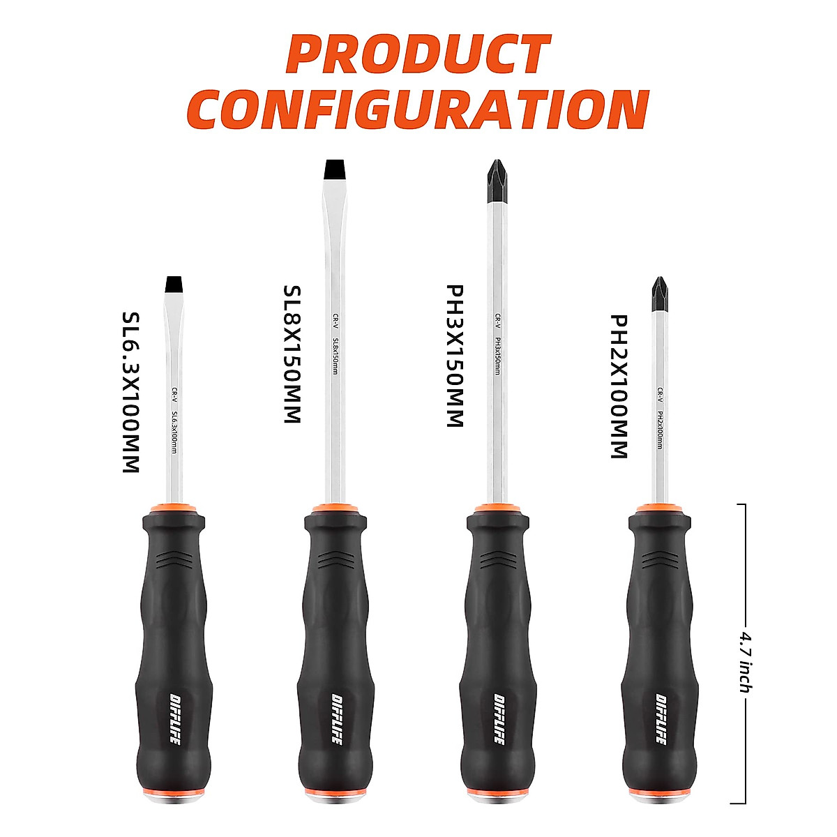 DIFFLIFE Screwdriver Sets Screwdriver Kit 4-Piece, Professional Cushion Grip Insulated Magnetic Tip Electrician Screwdriver Kits (4-Piece)…