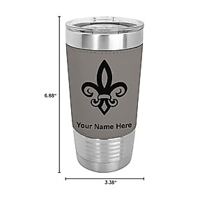 LaserGram 20oz Vacuum Insulated Tumbler Mug, Fleur de Lis, Personalized Engraving Included (Faux Leather, Gray)