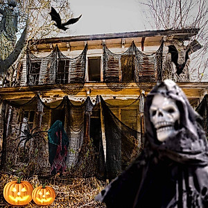 Halloween Creepy Cloth, Scary Gauze Cloth Spooky Giant (80 x 400 in.) Cheese Cloth Tapestry for Halloween Party Supplies Decorations Outdoor Yard Home Wall Decor, Black