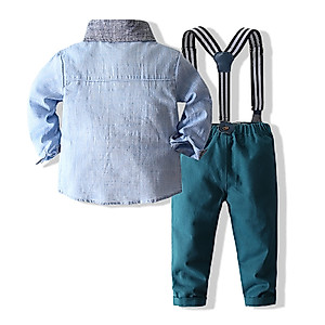 Kimocat Baby Boy Clothes Gentleman Clothing Suit for Newborn Baby Bow Tie Shirt + Suspender Trousers (Grey 1, 2-3T)