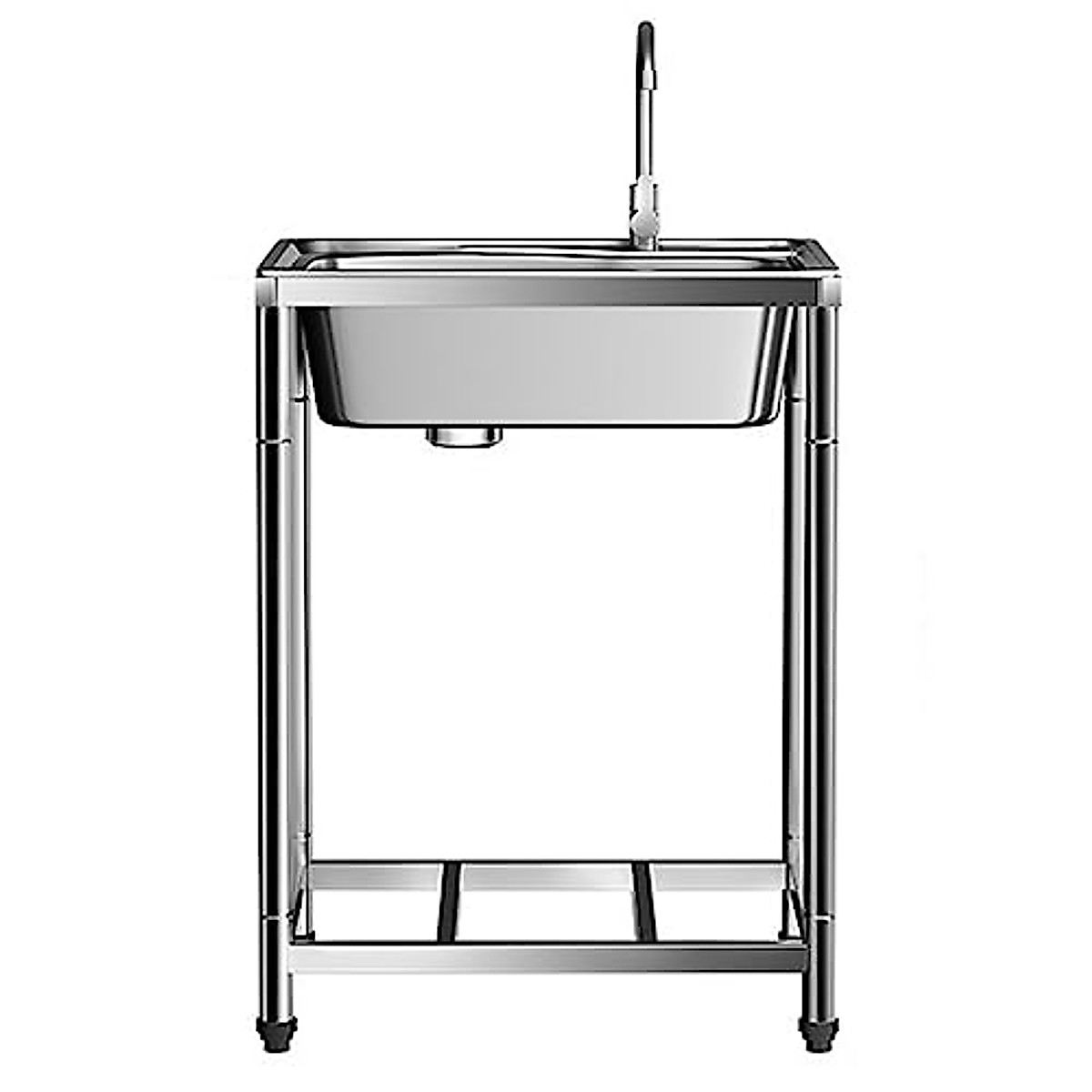 Stainless Steel Utility Sink Single Bowl Outdoor Garden Sink Freestanding Commercial Restaurant Sink Anti-overflow With Faucet Drain Basket Shelf Towel Bar For Kitchen Laundry Room Garage