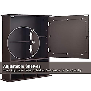 DORTALA Bathroom Wall Storage Cabinet, Mirror Cabinet Organizer, Wooden Hanging Medicine Cabinet Organizer w/Adjustable Shelf & 3 Open Compartments, Brown