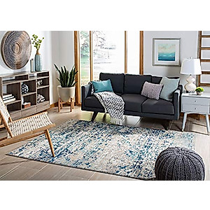 SAFAVIEH Madison Collection Area Rug - 9' x 12', Grey & Blue, Modern Abstract Design, Non-Shedding & Easy Care, Ideal for High Traffic Areas in Living Room, Bedroom (MAD460K)