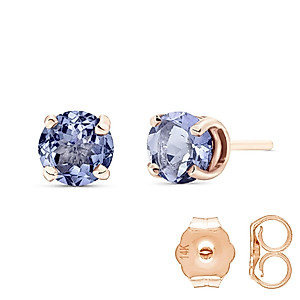 Galaxy Gold GG 14k Solid Rose Gold Stud Earrings with 0.95 Carat Natural Tanzanite