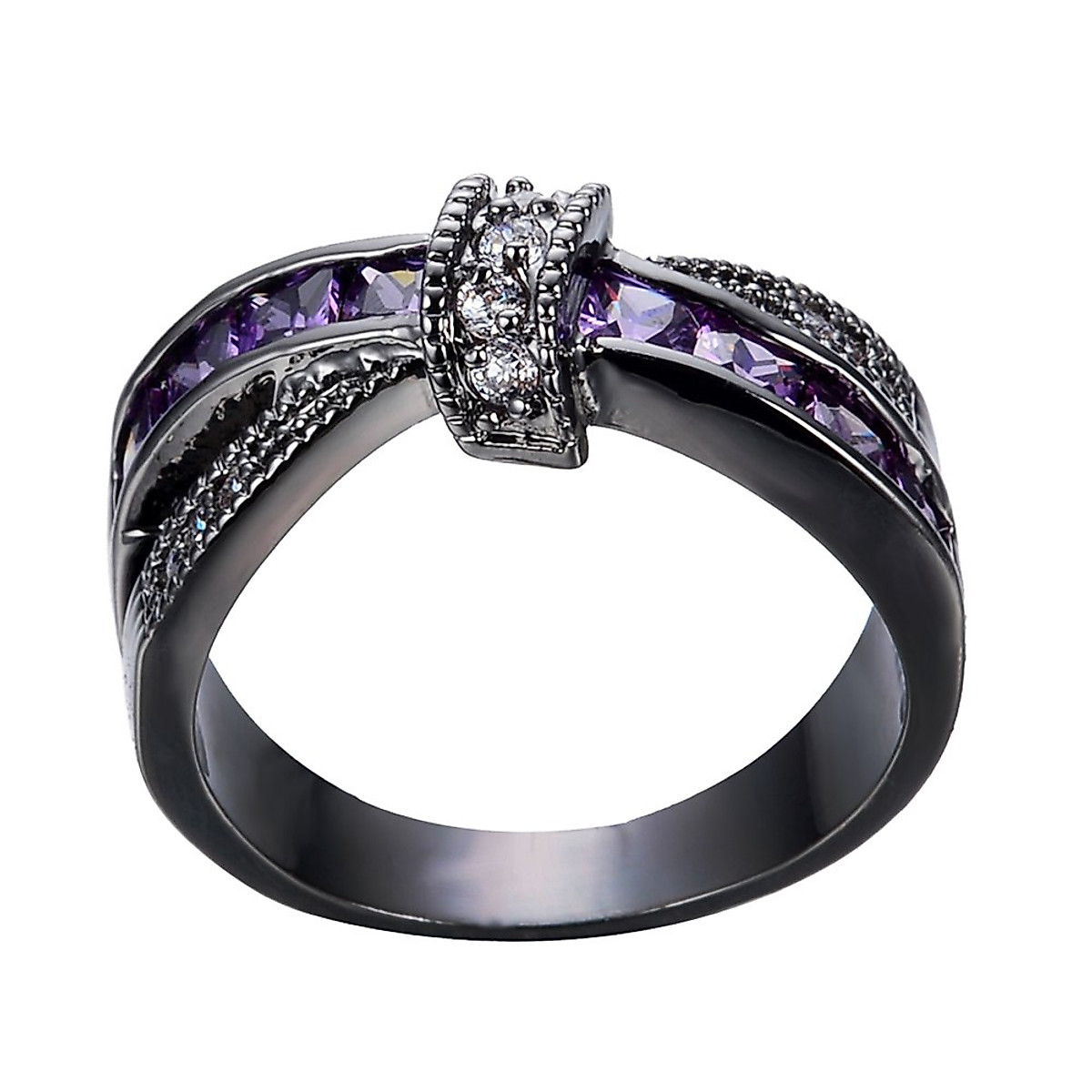 Bamos Jewelry Womens Purple ZC Stone Promise Gift Rings Lab for Engagement Wedding Criss Cross Black Gold Plated Ring for Her Size 9