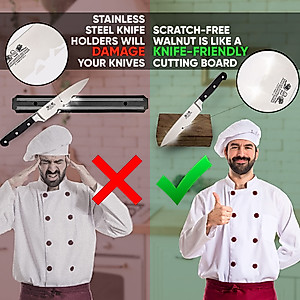 Magnetic Knife Holder For Wall - STRONG Neodymium Magnets & 3M Adhesive Strip (No Drilling!) Wooden Walnut Block Kitchen Tools Cutlery Utensils Holder Rack Mount Bar Set (10, Walnut)