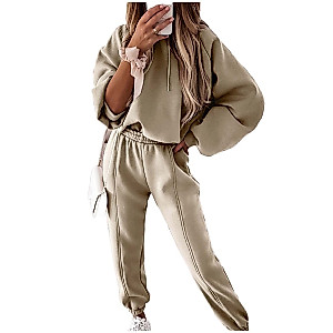 KYLASIEN Women Long Sleeve Fleece Lined Tracksuit 2022 Fall Casual Hood Sweatshirt Jogger Pant 2 Piece Outfit Oversized Workout Athletic Loungewear Sets