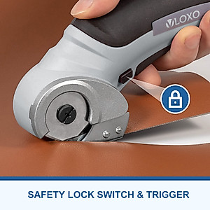 VLOXO Cordless Cardboard Cutter, Electric Fabric Cutter with Safety Lock 4.2V Electric Scissors Multi-Cutting Tools, Rechargeable Rotary Cutter Electric for Leather Felt Rug Box with Storage Box Grey