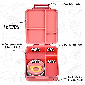 MAISON HUIS Bento Lunch Box for Kids With 8oz Soup Thermo, Leakproof Lunch Compartment Containers with 4 Compartment Bento Box, Thermo Food Jar and Lunch Bag, BPA Free,Travel, School(Mermaid)