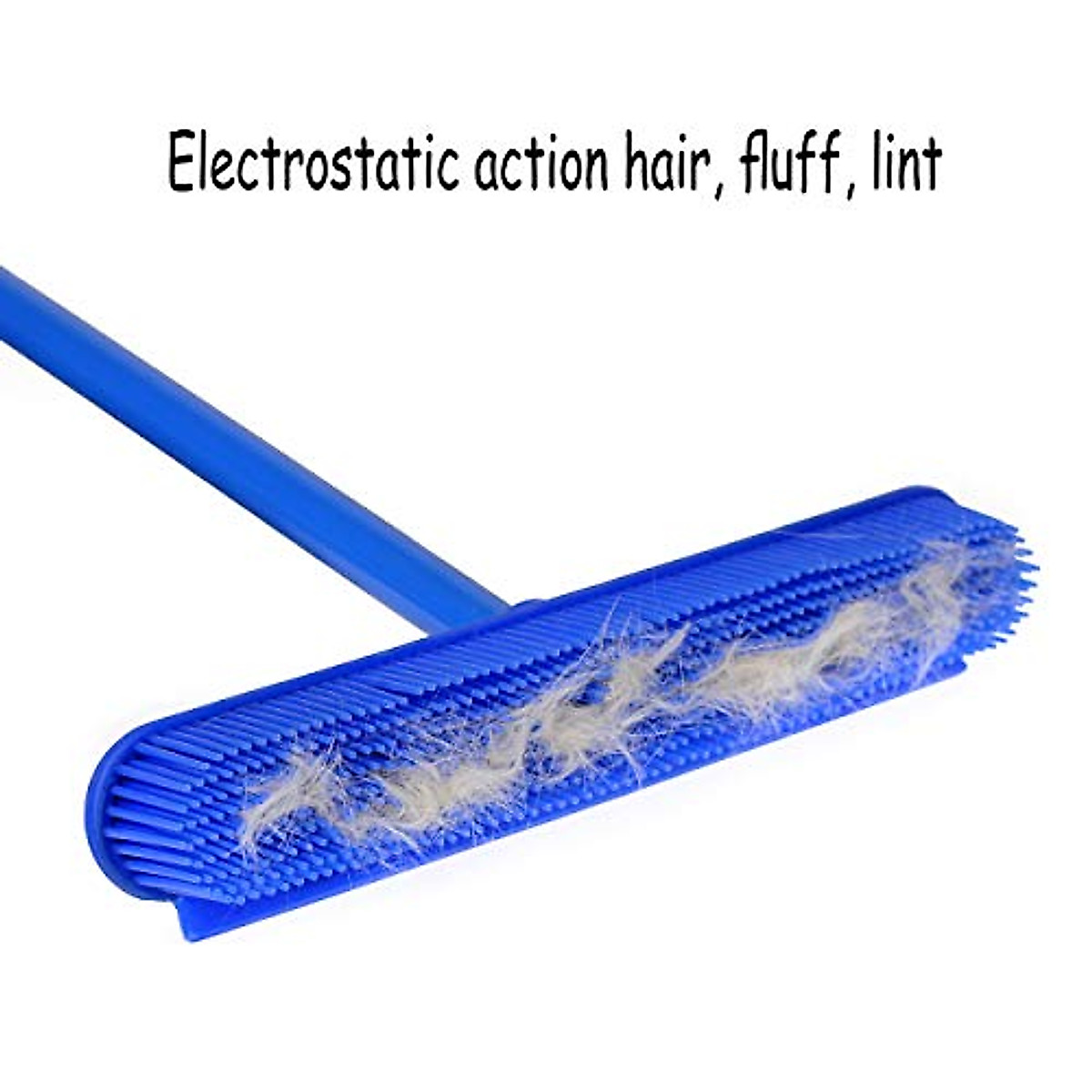 ElectroSilk Silicone Bristle Push Broom Carpet Rake Squeegee for Dust, Human and Pet Hair Remover, Multi-Tool Mop for Floor Cleaning, Adjustable Handle Up to 64 in Long, Cat Dog Fur Cleaning Supplies