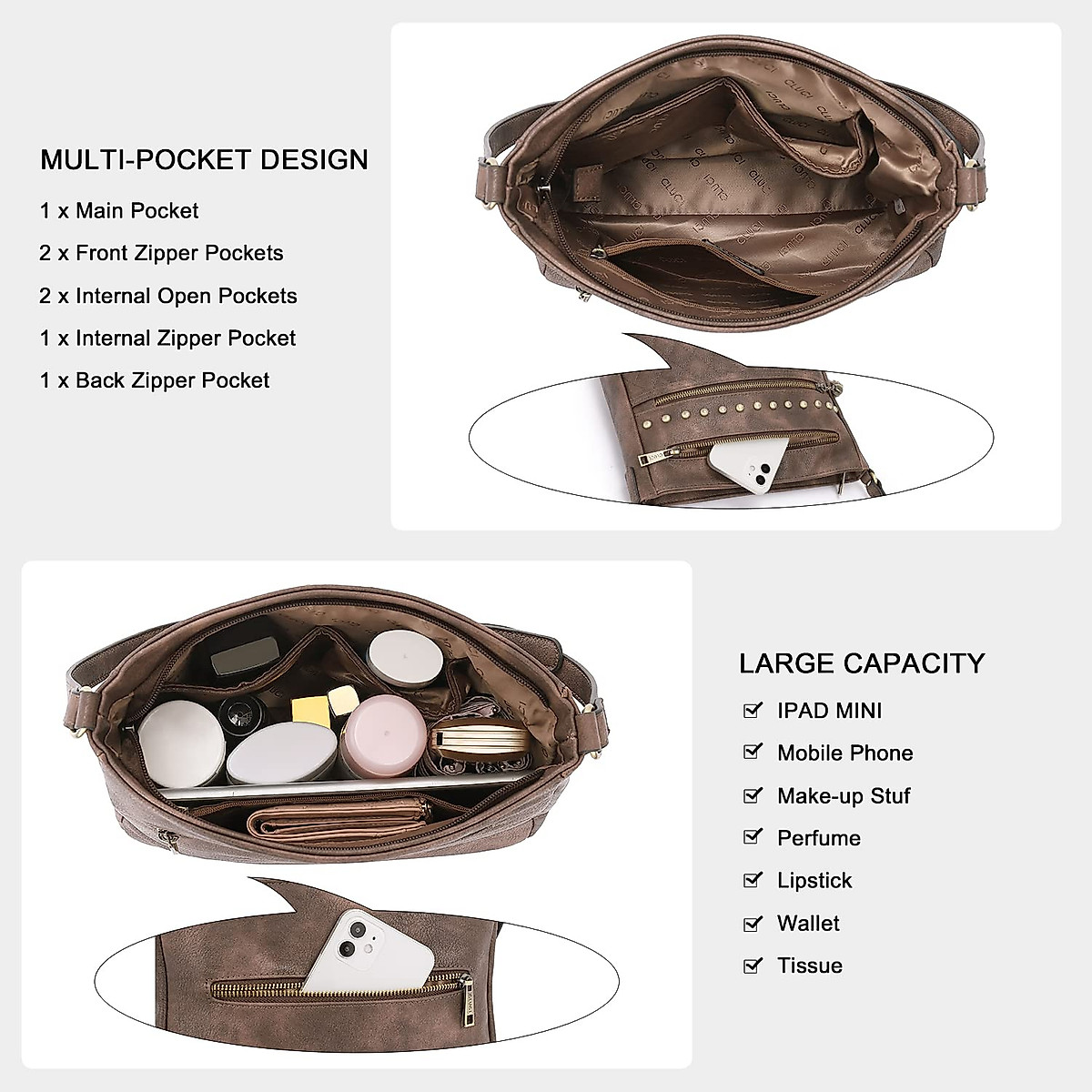 CLUCI Leather Backpack Purse for Women Fashion Crossbody Bags Purses for Women, Leather Messenger Tassel Bag